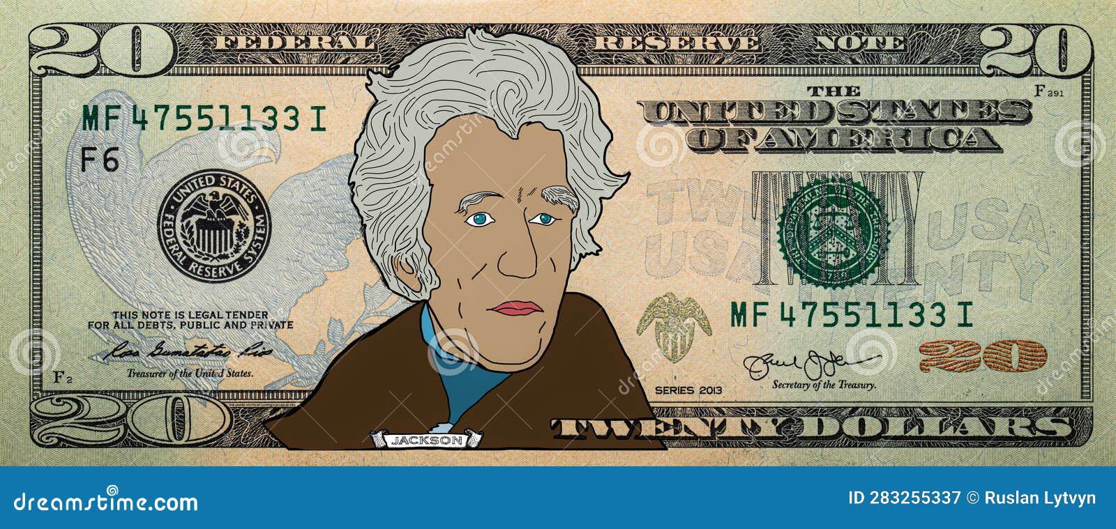 Closeup of Front Side of Colorized 20 Dollar Stock Image - Image of ...