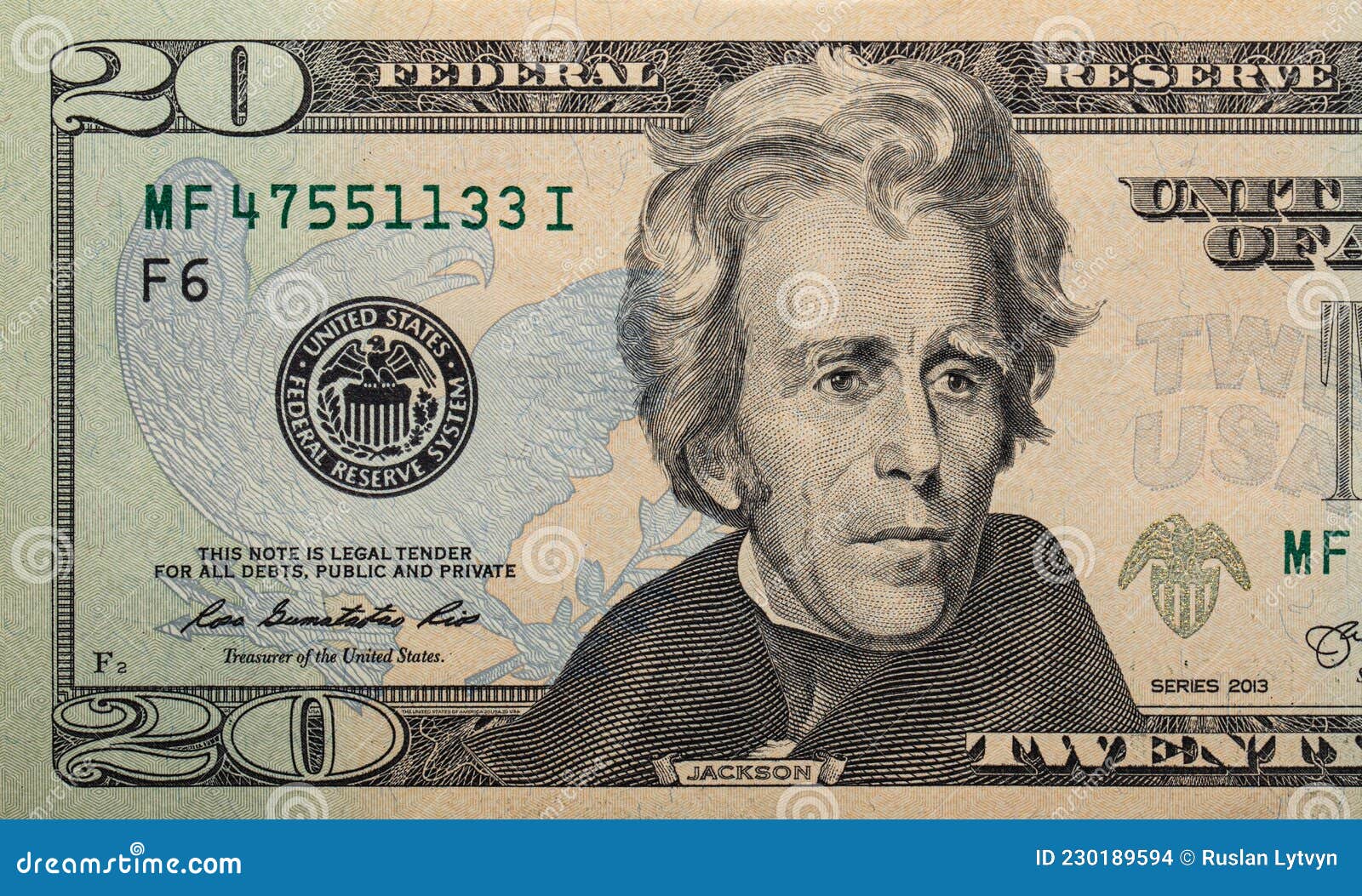 Closeup of Front Side of 20 Dollar Stock Photo - Image of jackson ...