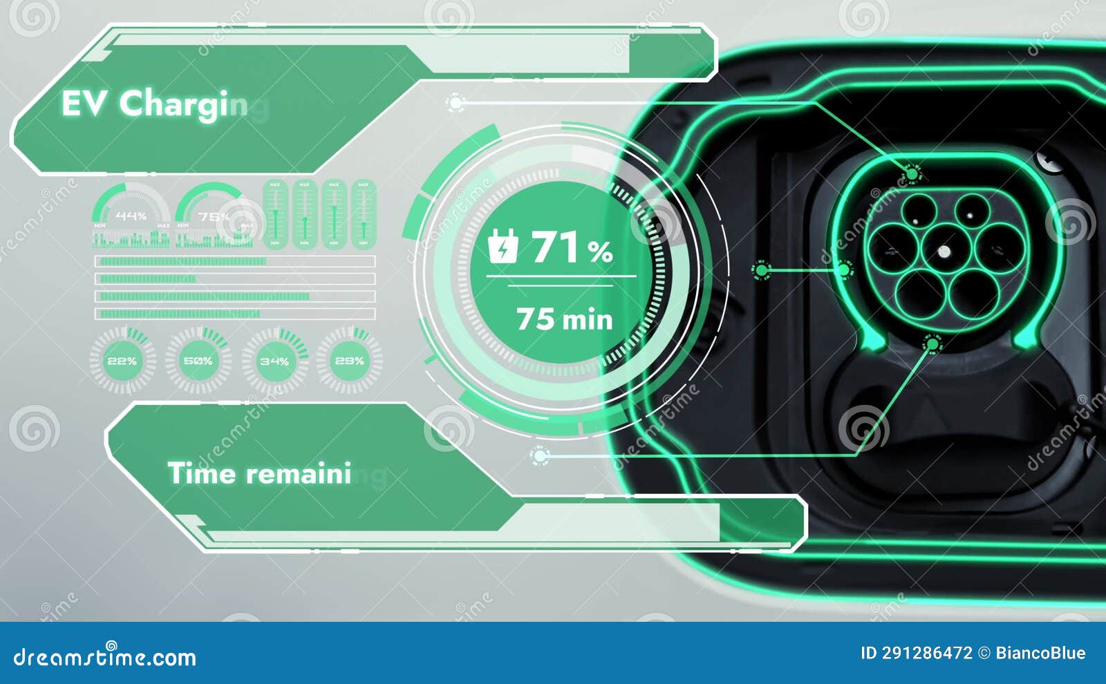 Closeup Front View EV Charging Port with Digital Battery Status ...