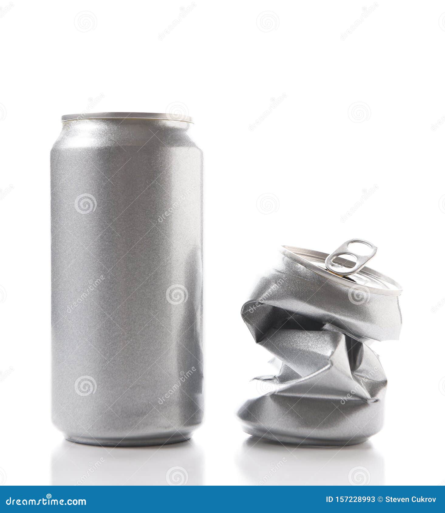 Closeup of a Full Aluminum Can and One Crushed Empty Can. Cans Have No ...