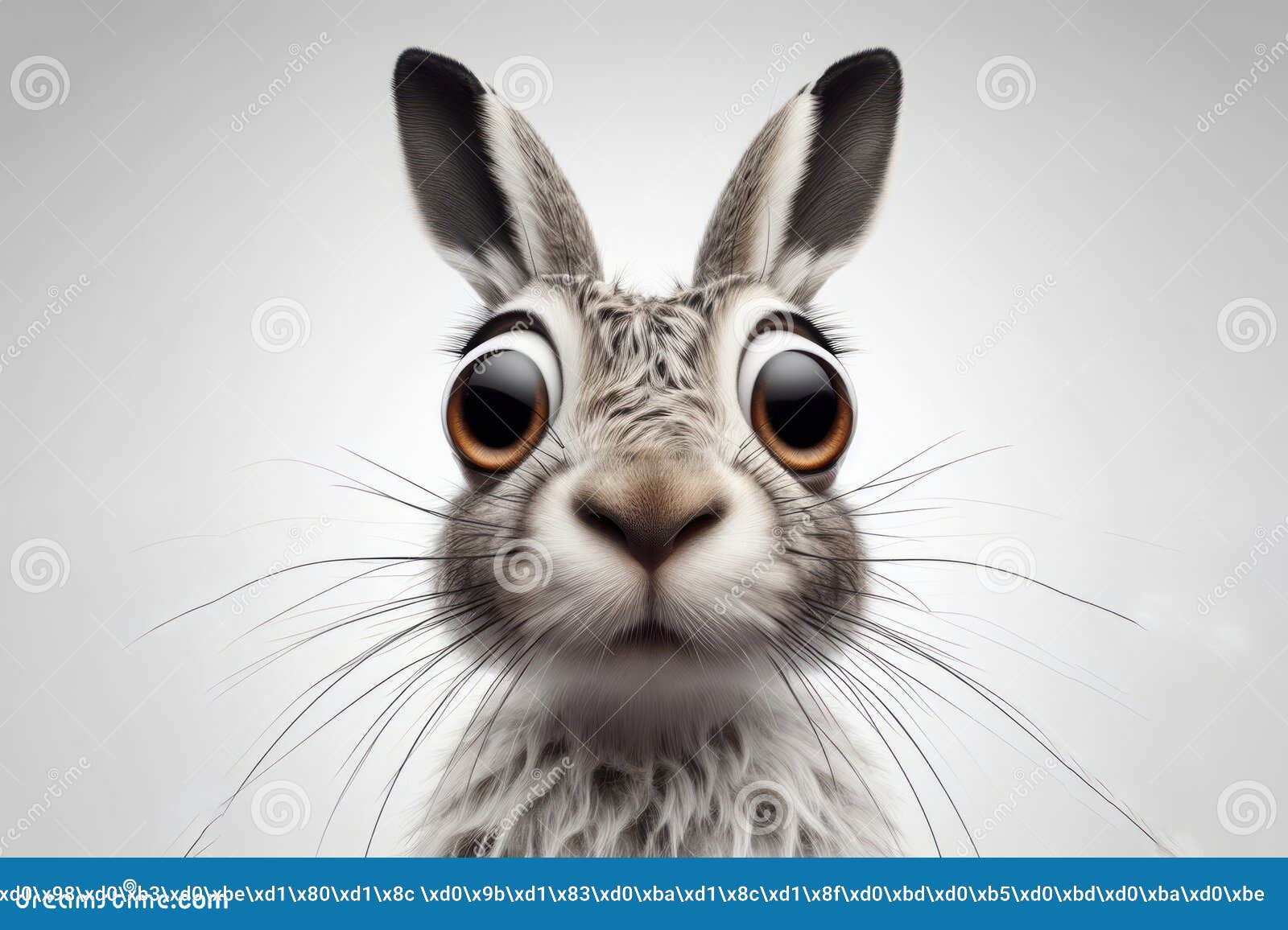 Closeup Funny Portrait of Surprised Hare with Huge Eyes on Solid White ...