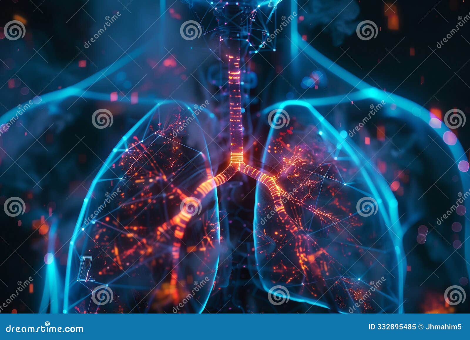 Closeup of Futuristic Lungs with Digital Indicators Showing the Harmful ...