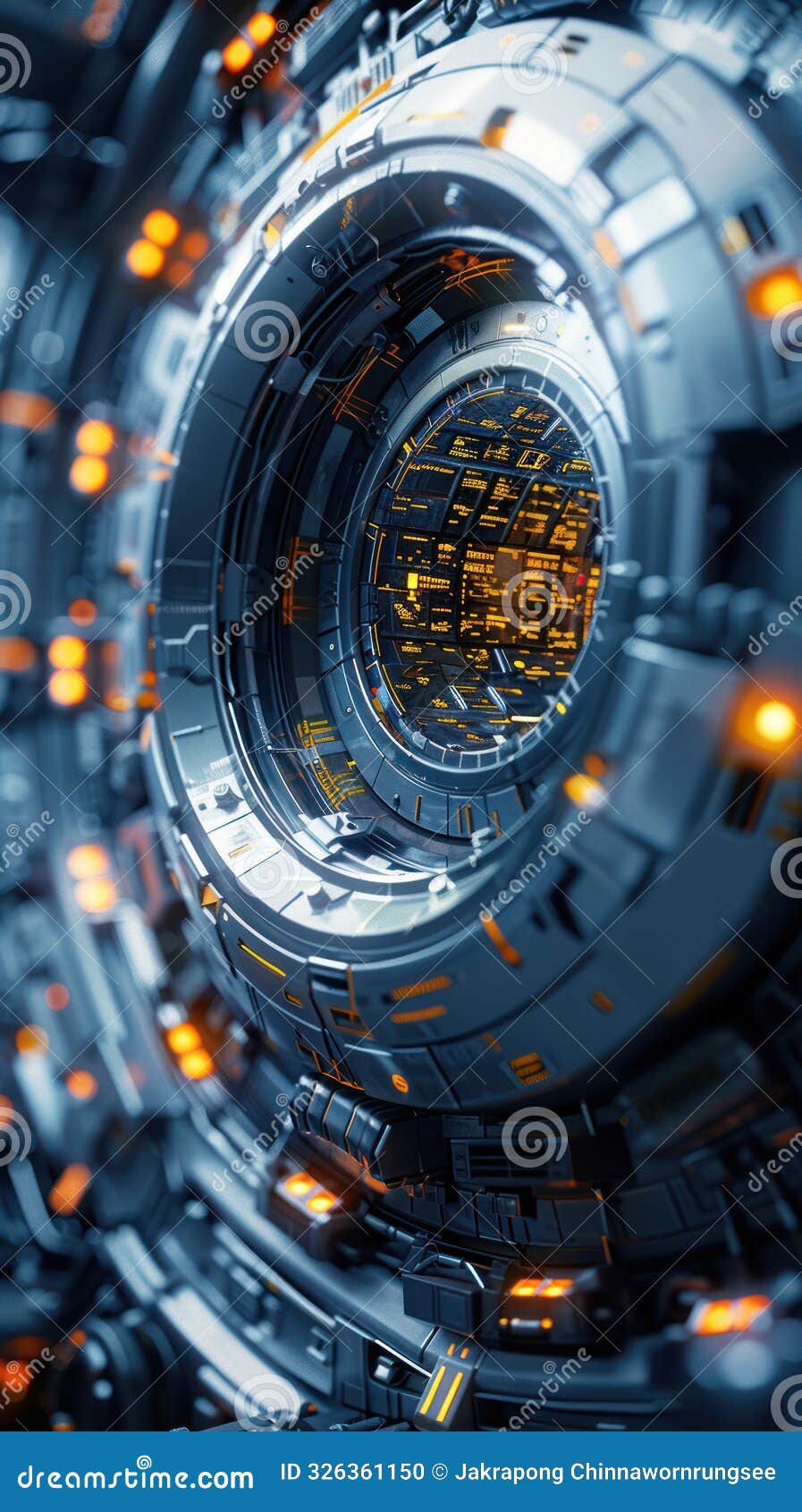 A Closeup of a Futuristic Sci-fi Spaceship Engine with Glowing Orange ...