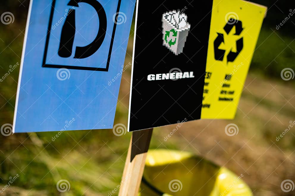 Closeup of Garbage Sorting Signs. Stock Illustration - Illustration of ...