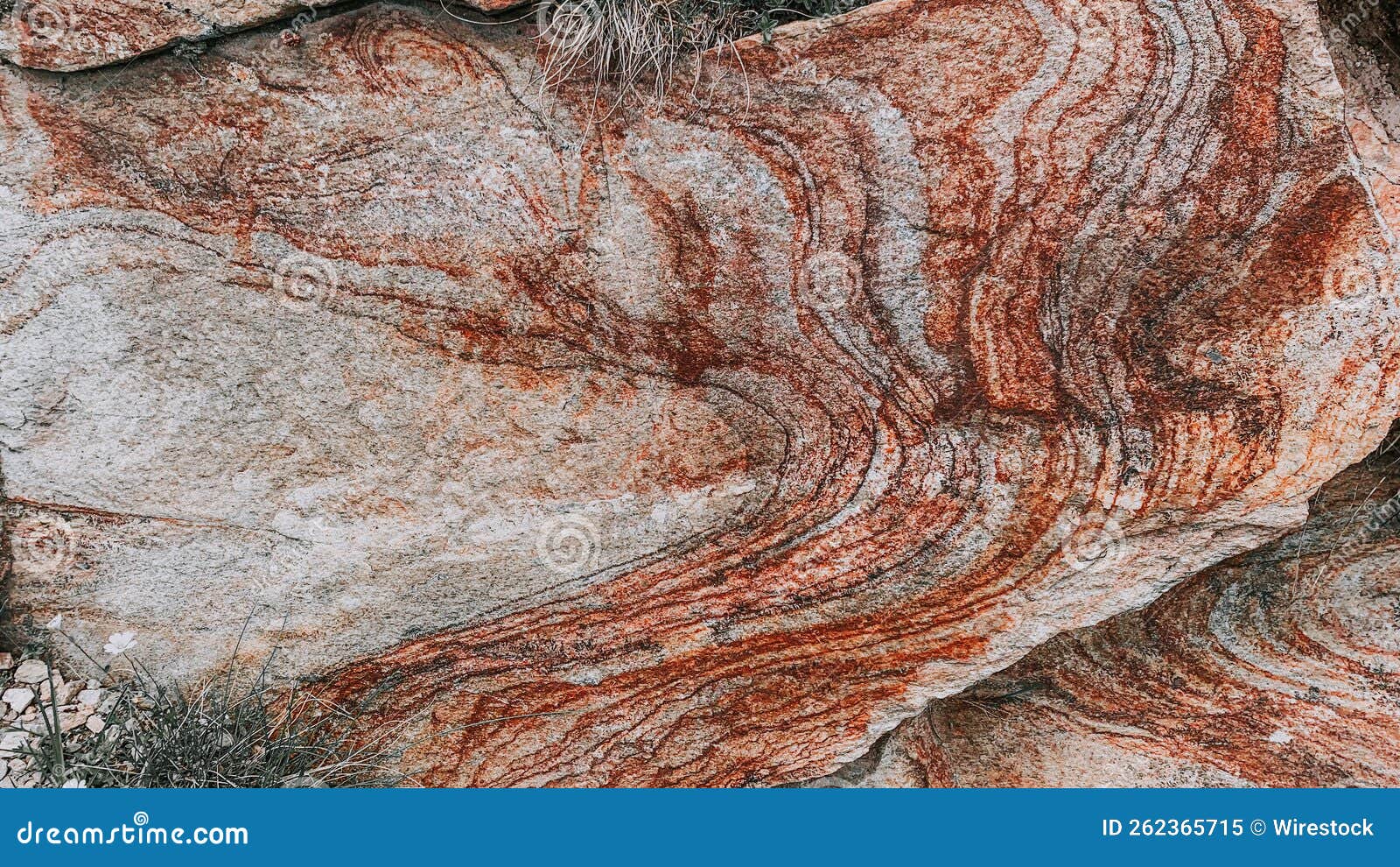 Closeup of Geologic Rock Surface with Red Wavy Pattern Stock Image ...