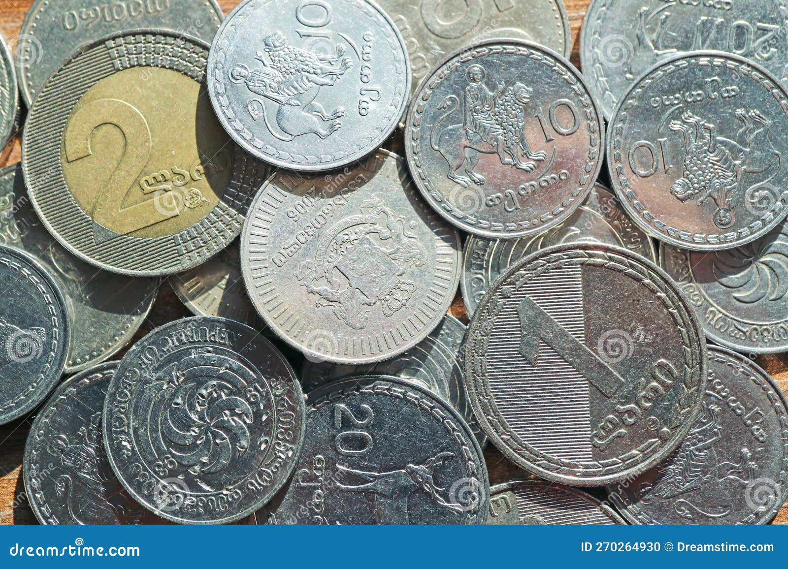 Georgian 1 and 2 Lari Coins with Another Coins Stock Photo - Image of ...