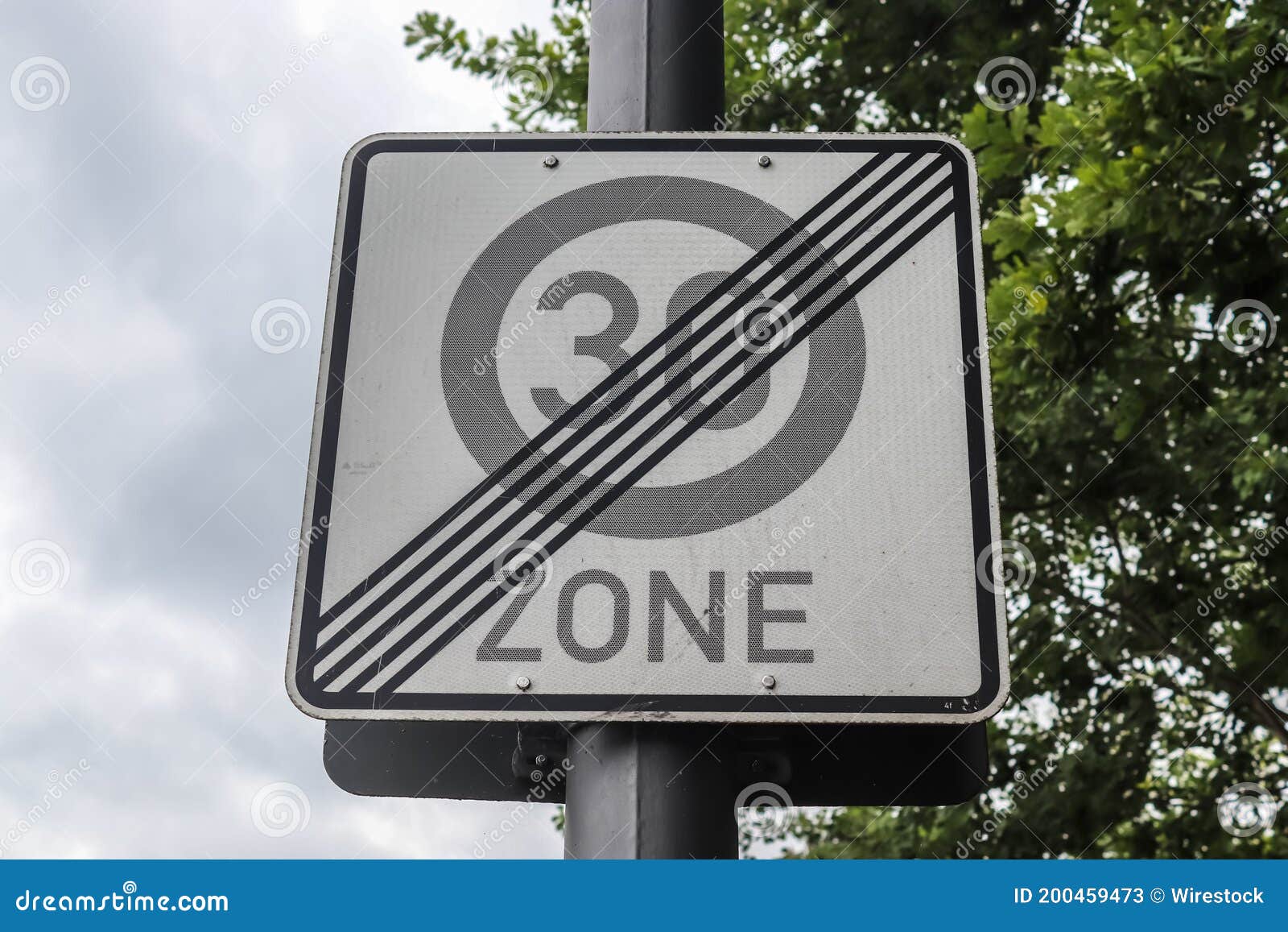 Closeup of a German Traffic Sign for 30 Zone Ending Outdoors during ...