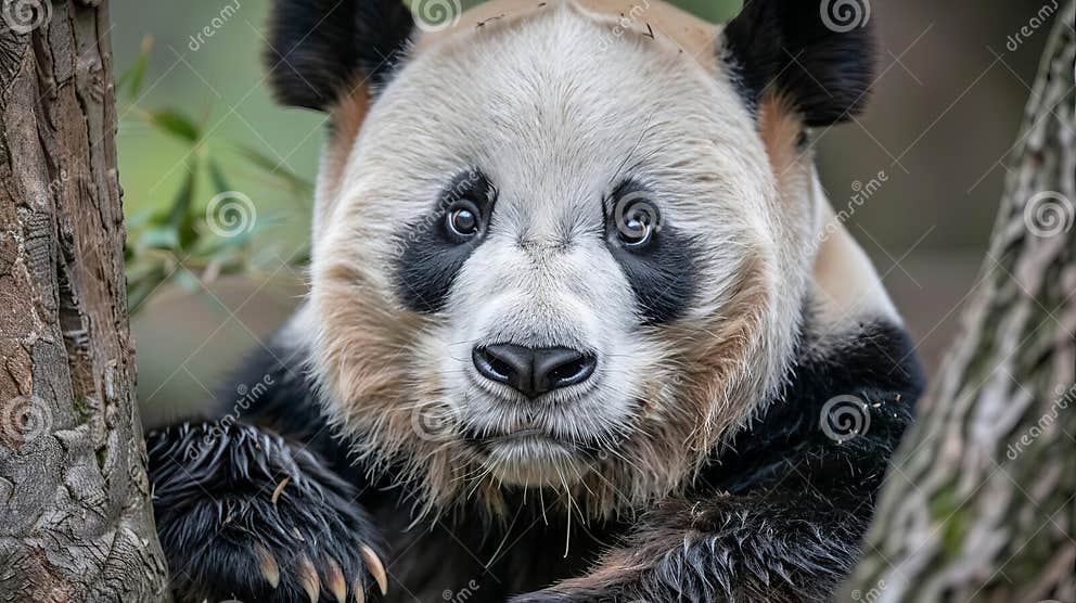 Closeup of a Giant Panda Bear with Visible Claws Stock Illustration ...