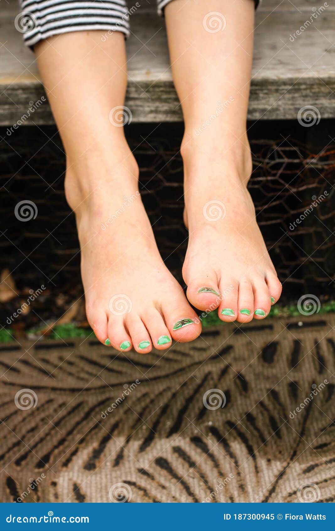 Closeup of a Girl`s Bare Feet with Green Painted Toenails Stock Image ... Closeup of a Girl`s Bare Feet with Green Painted Toenails Stock Image ...