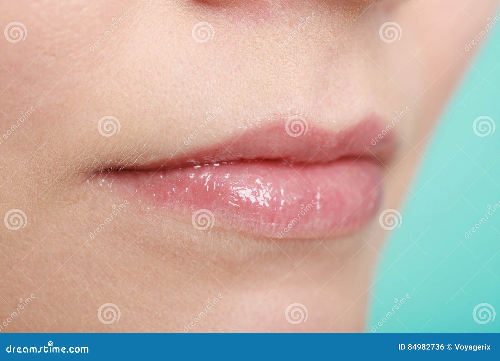 Closeup Glossy Female Lips. Part of Face. Stock Photo - Image of smooth ...