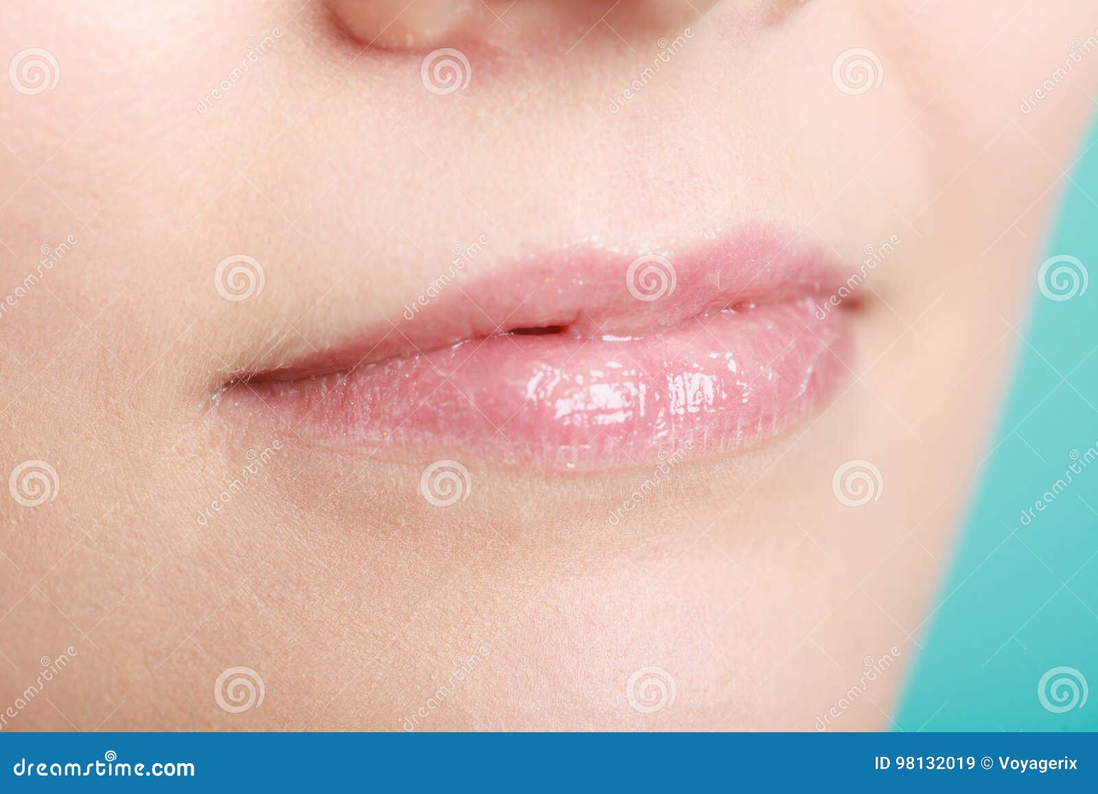 Closeup Glossy Female Lips. Part of Face. Stock Image - Image of girl ...