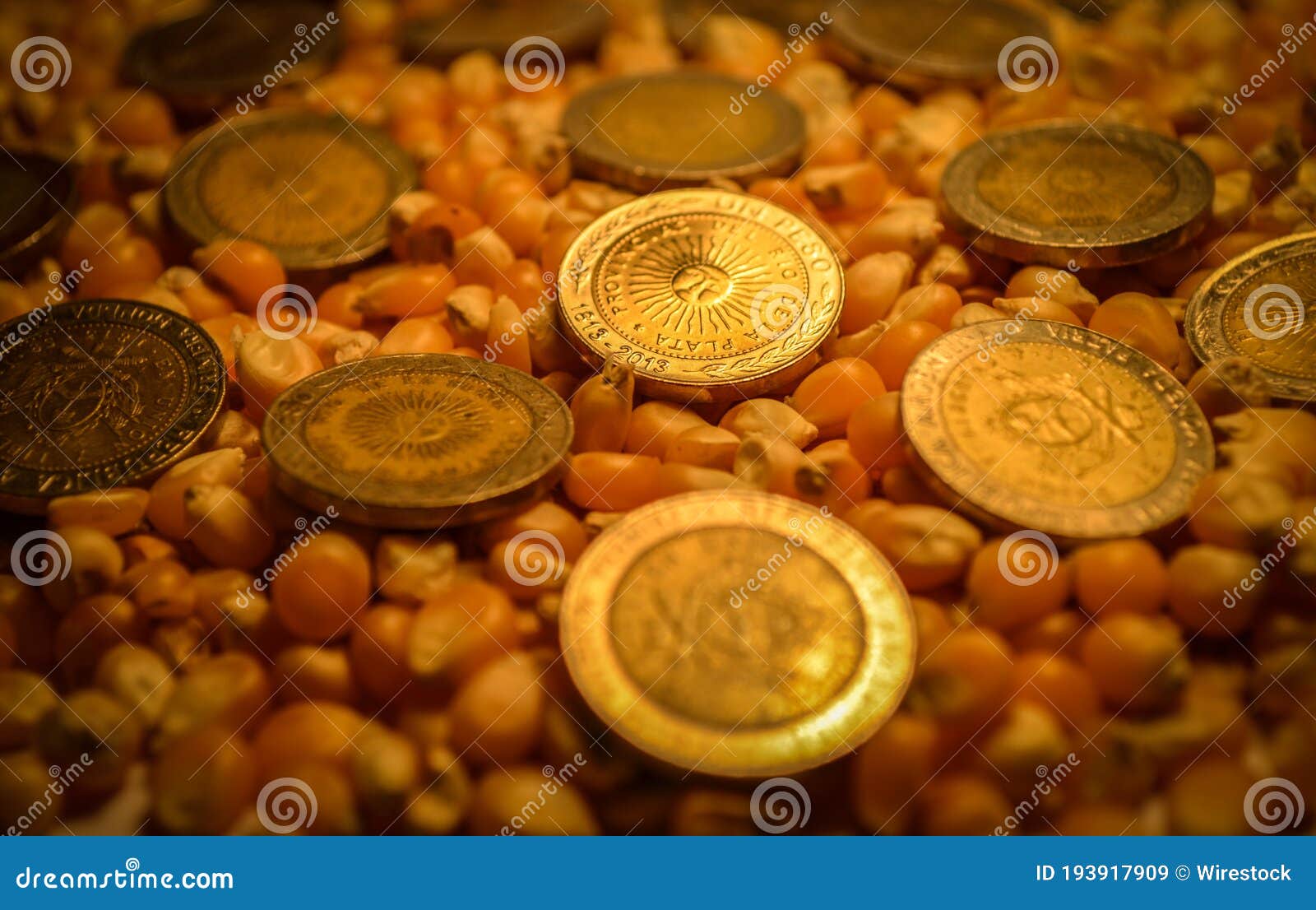 Closeup of Gold Coins and Yellow Corn - Commodity Trading Concept Stock ...