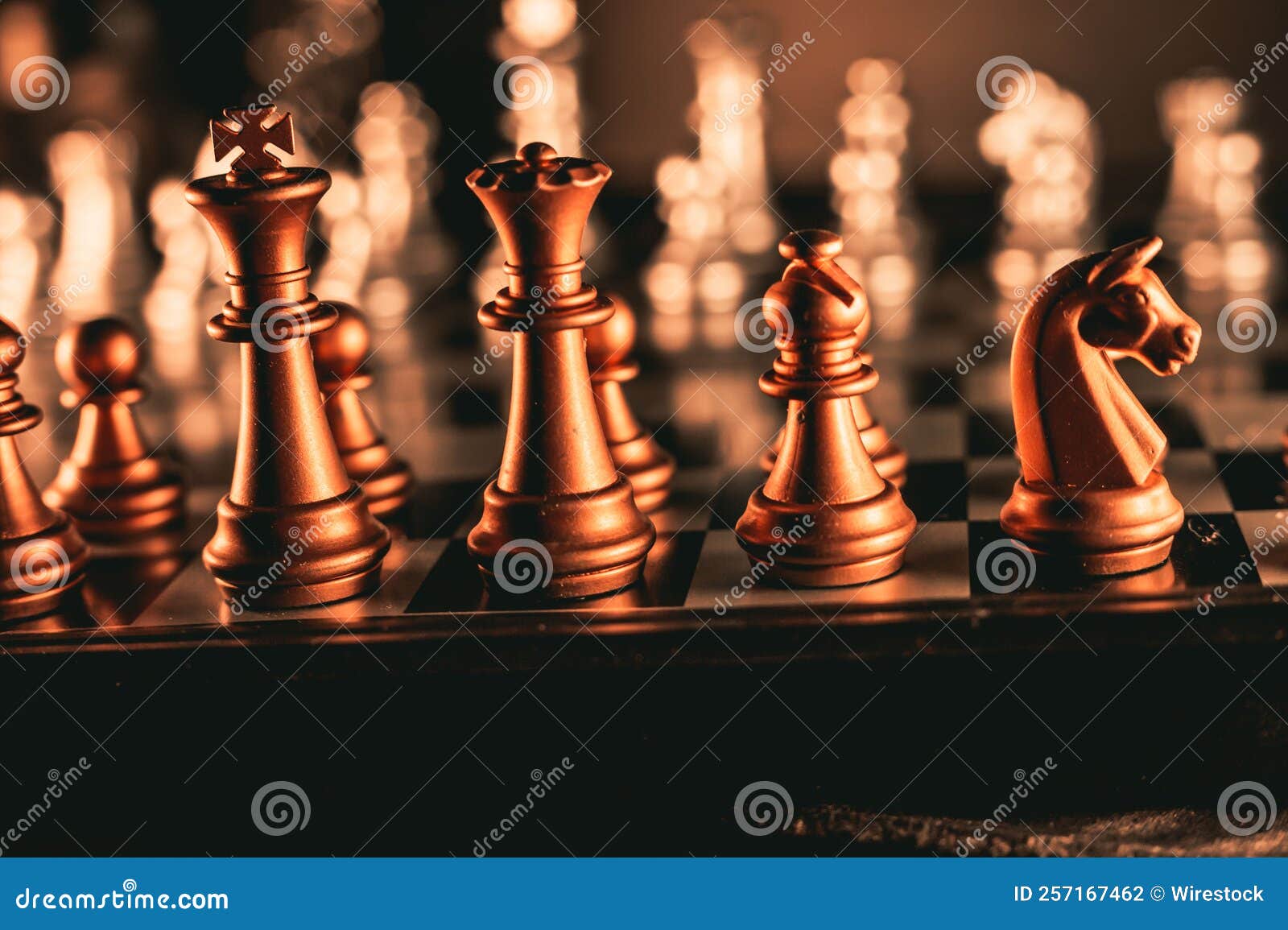 Closeup of Gold Metallic Chess Pieces on a Board Stock Photo - Image of ...