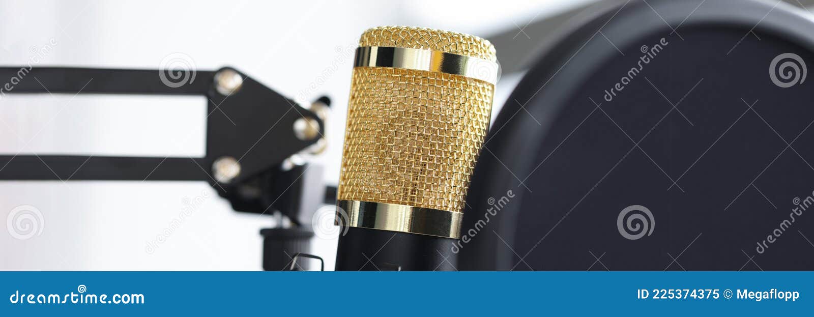 Closeup of Golden Microphone in Recording Studio Stock Image - Image of ...