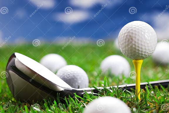 Closeup of Golf Ball and Bat! Stock Image - Image of golfplayer, clouds ...