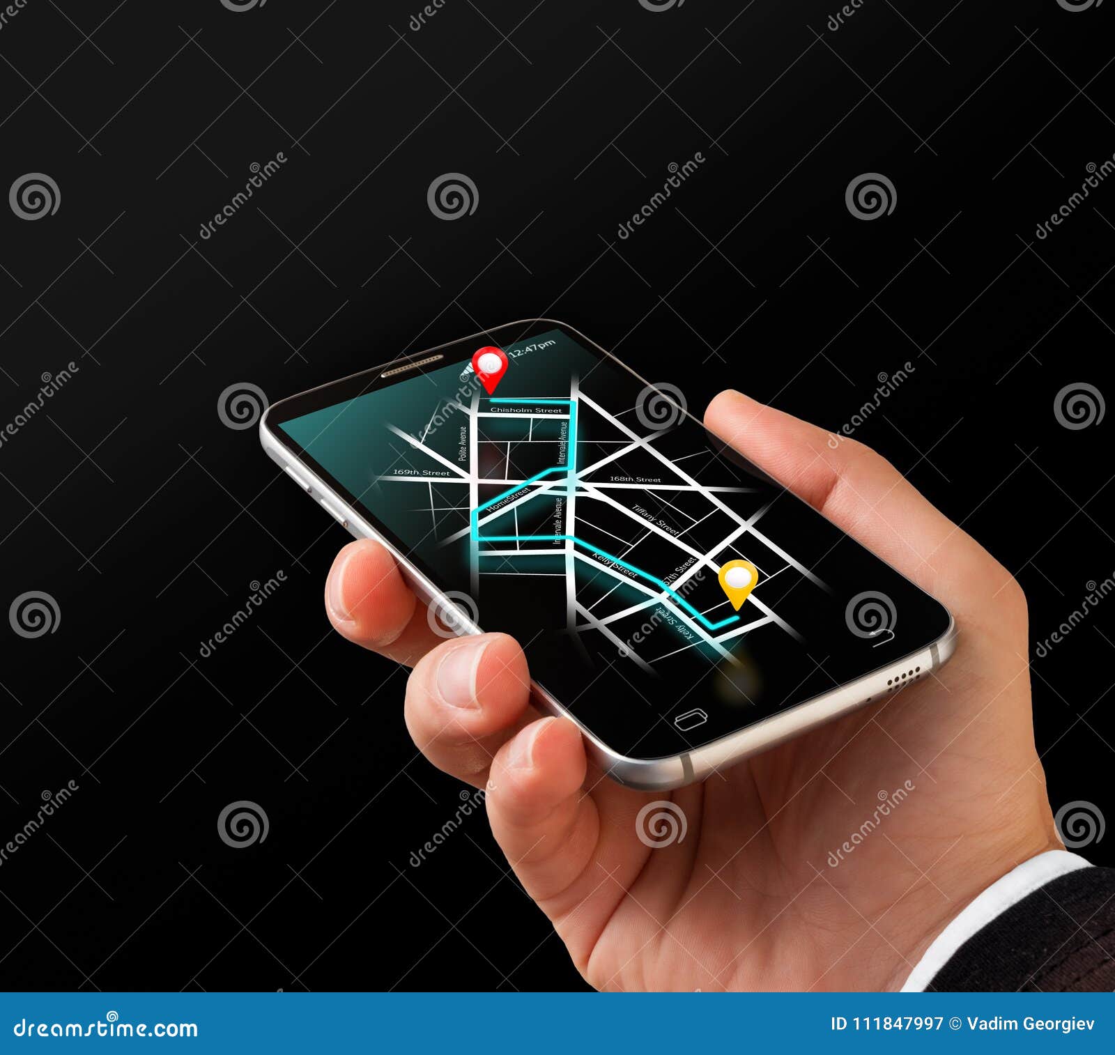 Closeup GPS Navigation on Smartphone. Using Navigation Mobile Phone ...