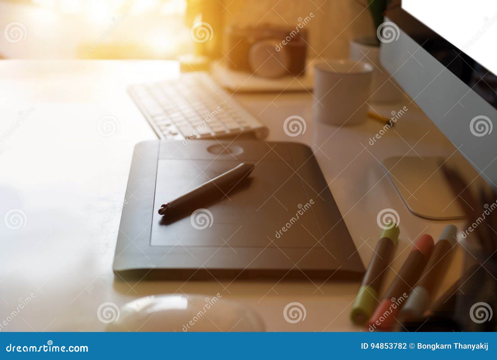 Closeup of a Graphic Designer`s Desk. Stock Photo - Image of keyboard ...