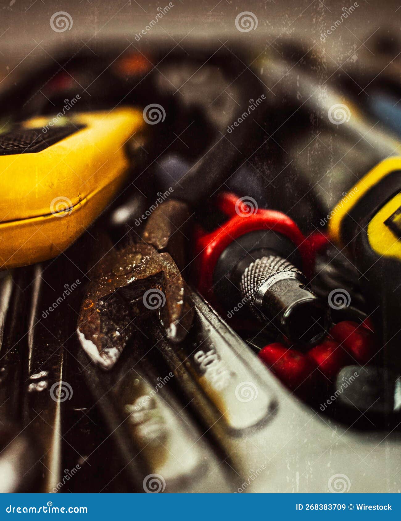 Closeup of a Greasy and Dirty Construction Tool Kit Stock Image - Image ...