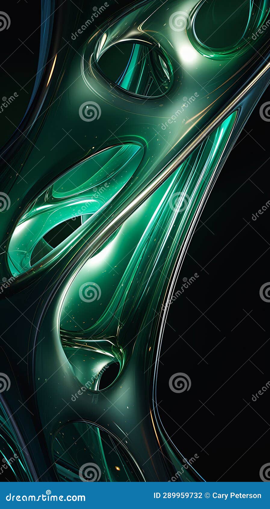 Closeup of a Green and Black Abstract Design with Ray Tracing an Stock ...