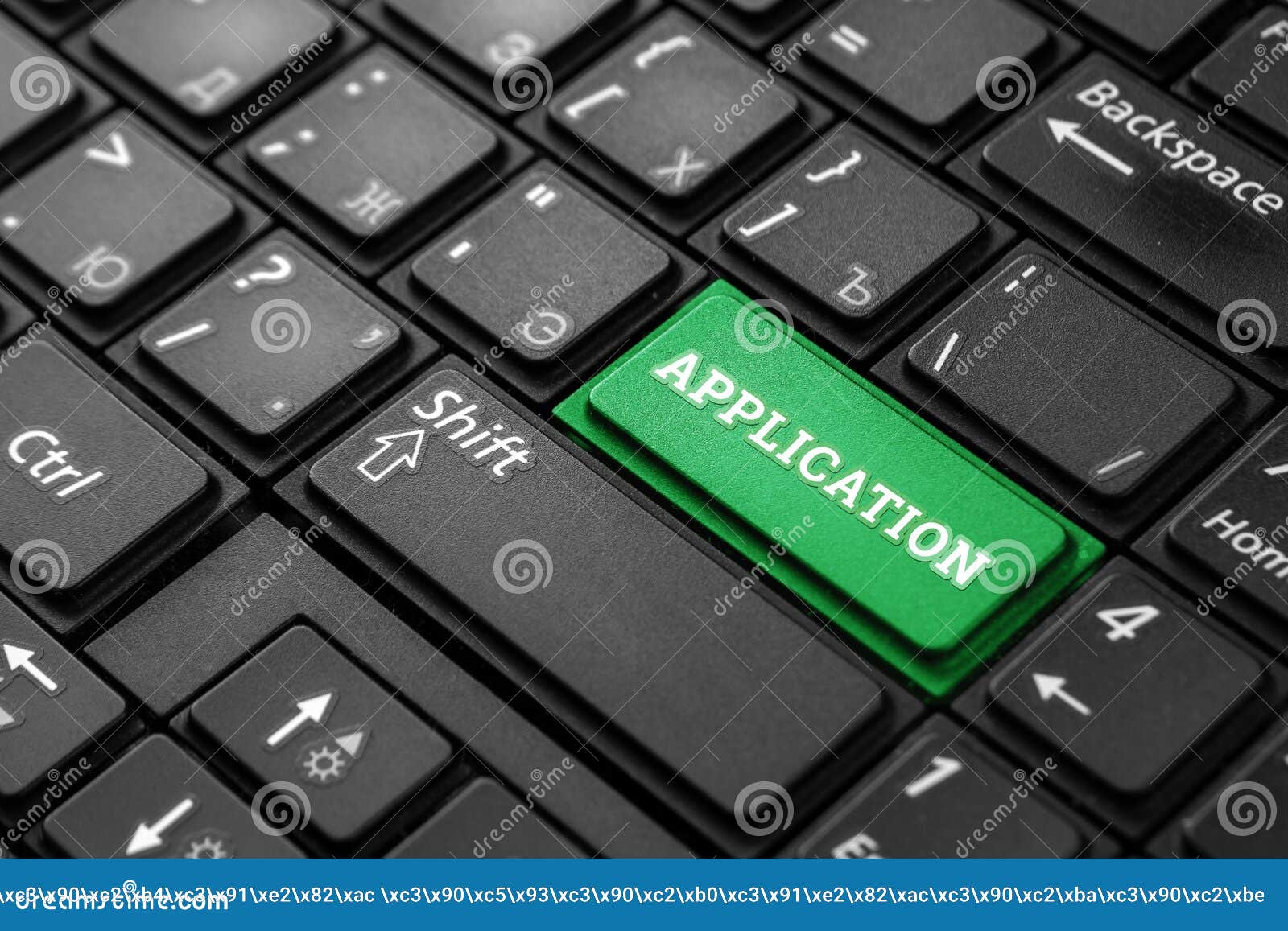 Closeup of a Green Button with the Word Application, on a Black ...