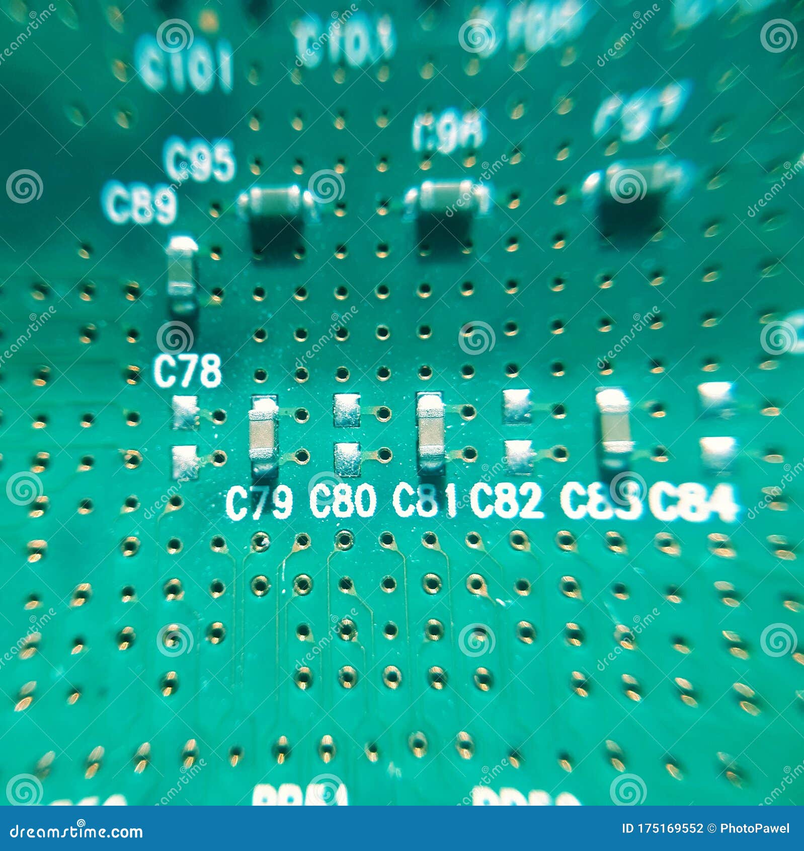 Closeup Green Computer PCB Board. Macro Picture of Green Printed ...