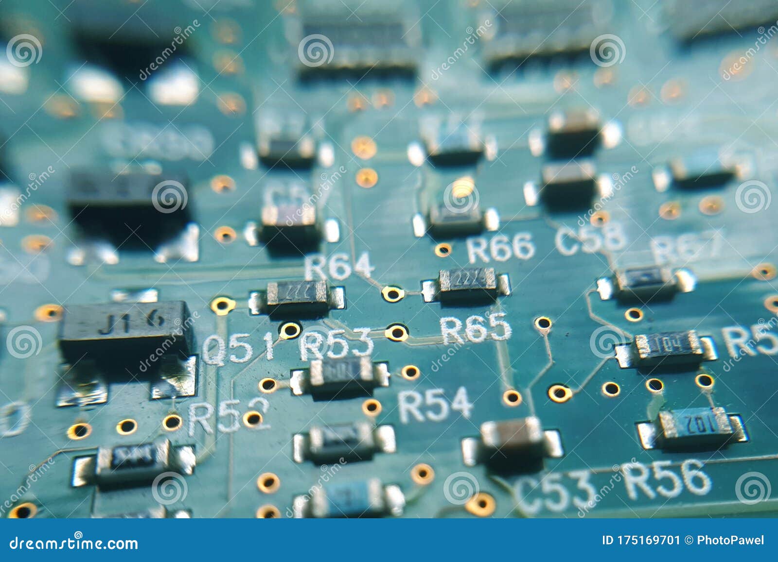 Closeup Green Computer PCB Board. Macro Picture of Green Printed ...