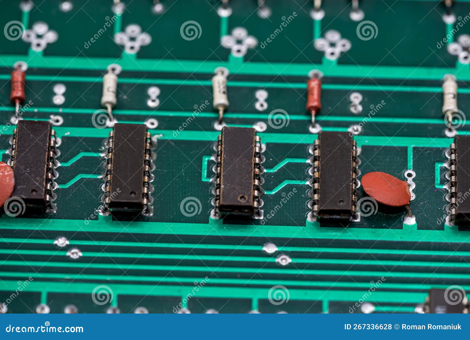 Closeup of Green Electronic Computer Hardware. Circuit Design Stock ...
