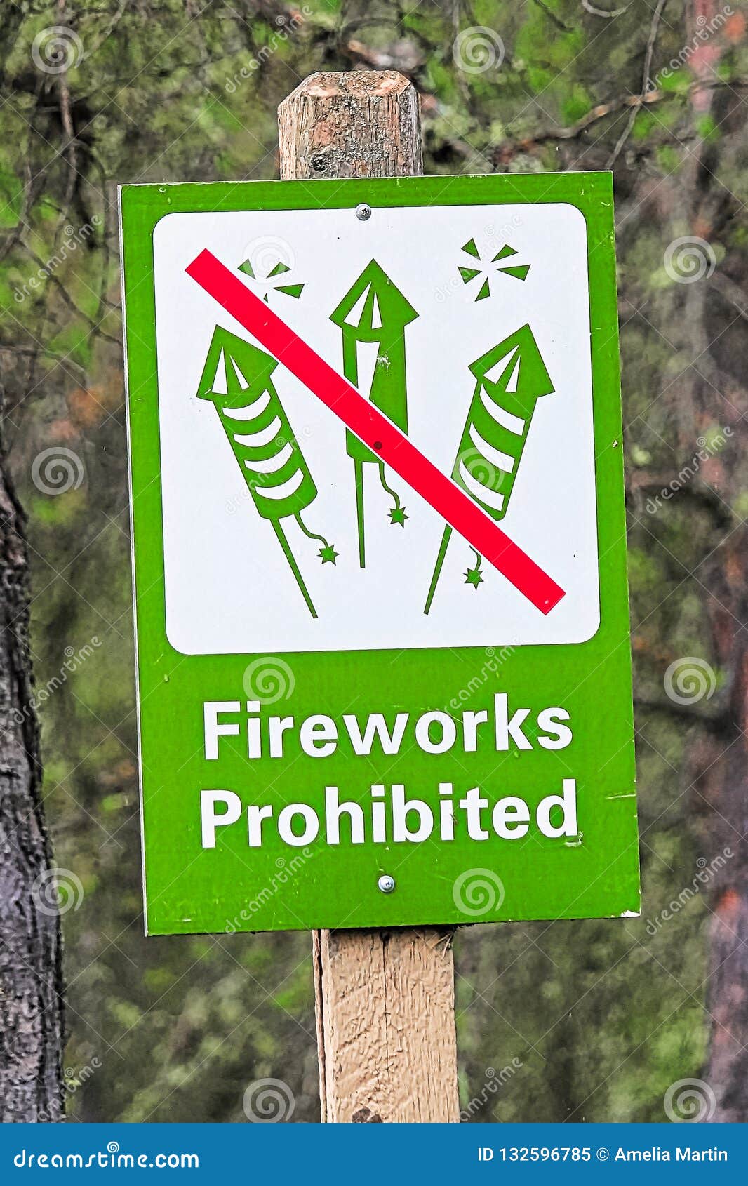 Closeup of a Green Fireworks Prohibited Sign Stock Image - Image of ...