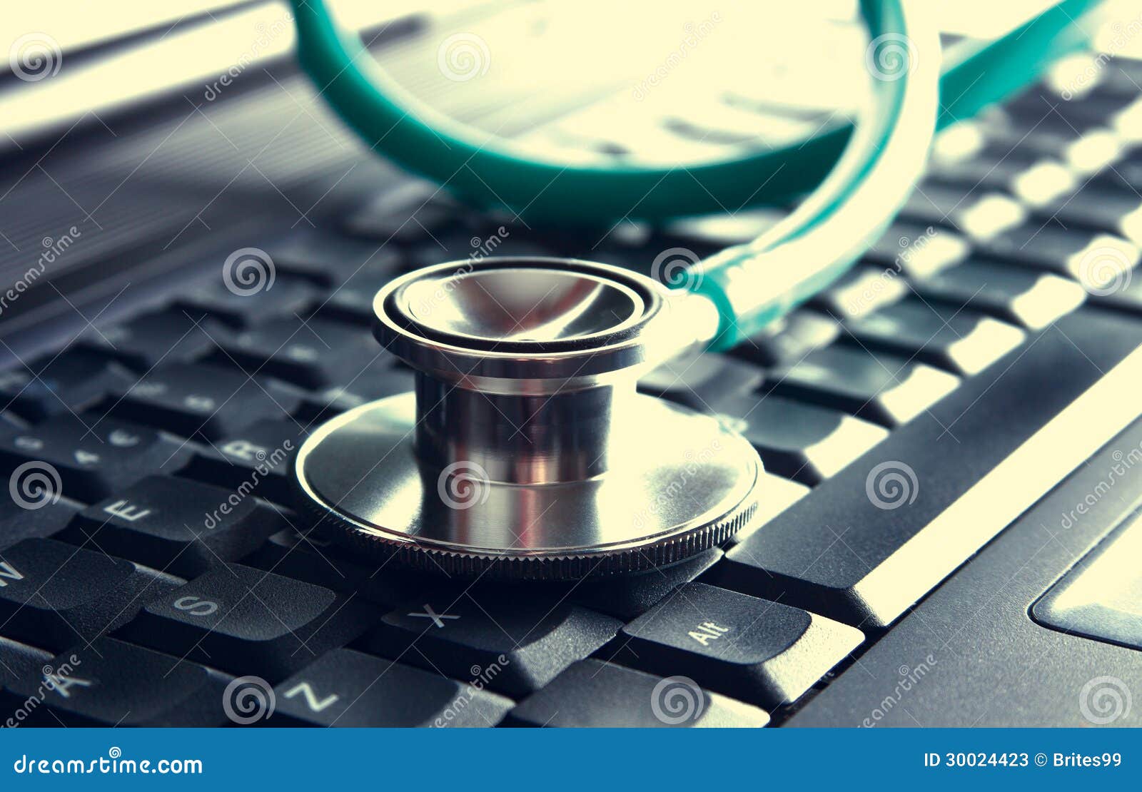 Stethoscope Lying On Laptop Keyboard Diagnosing Futuristic Electronic ...