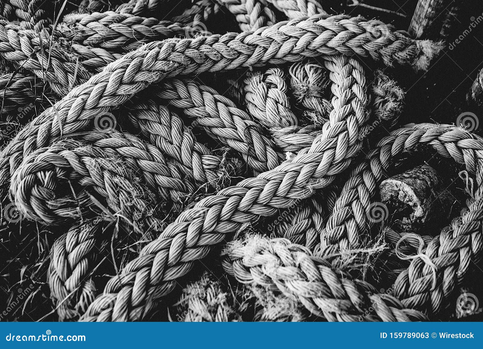 Closeup Greyscale Shot of a Tangled Up Marine Rope Stock Image - Image ...