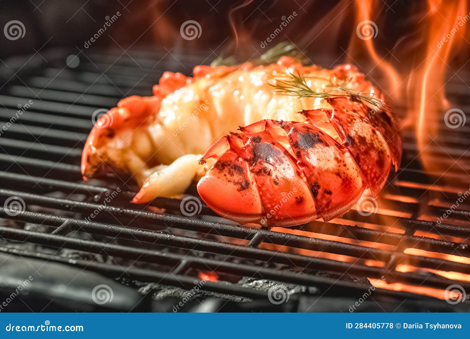 Closeup Grilled Lobster Tail Delight on the BBQ. Stock Illustration ...