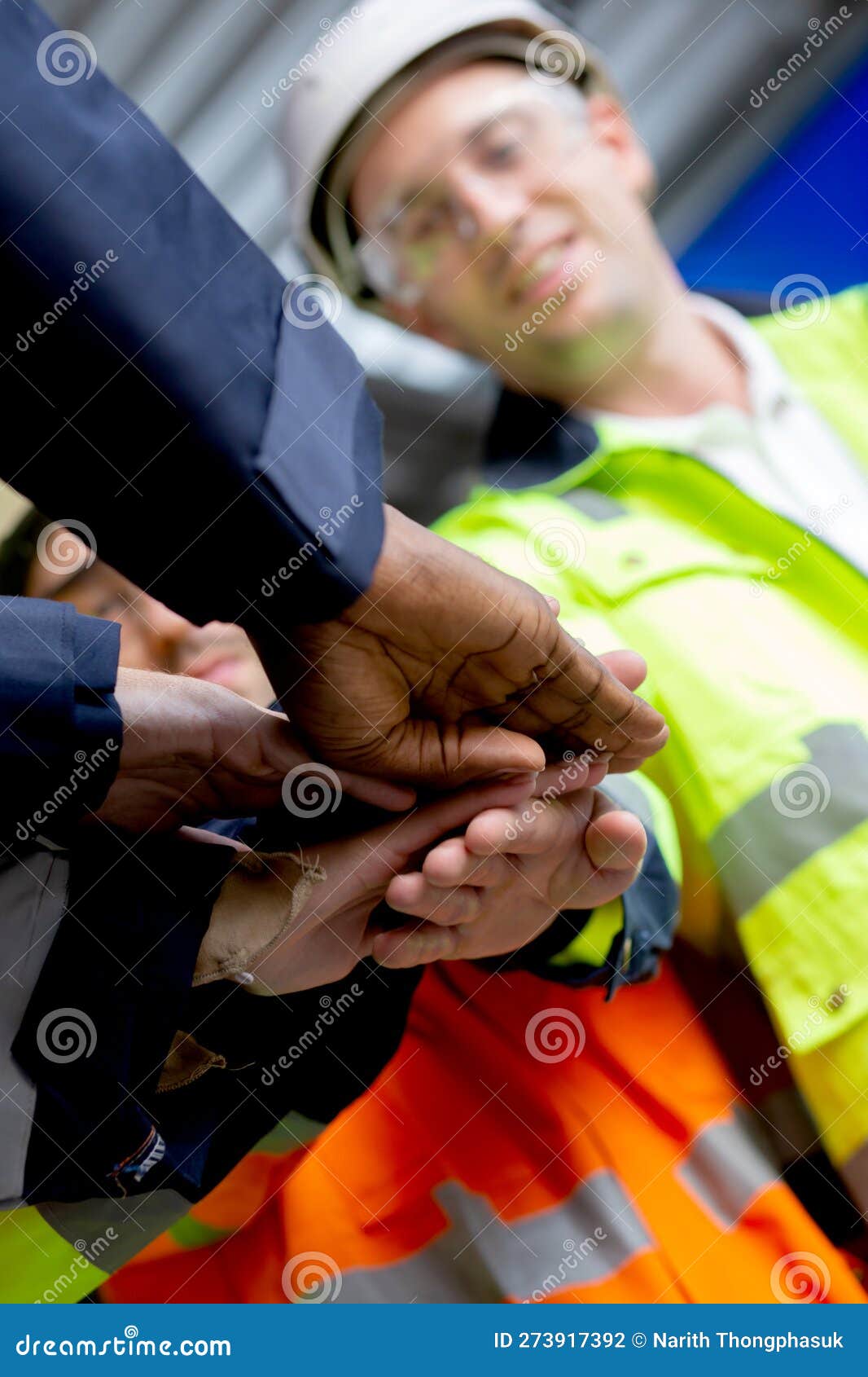 Closeup Group of Engineer Team Harmonious with Hands Stack for Goal and ...