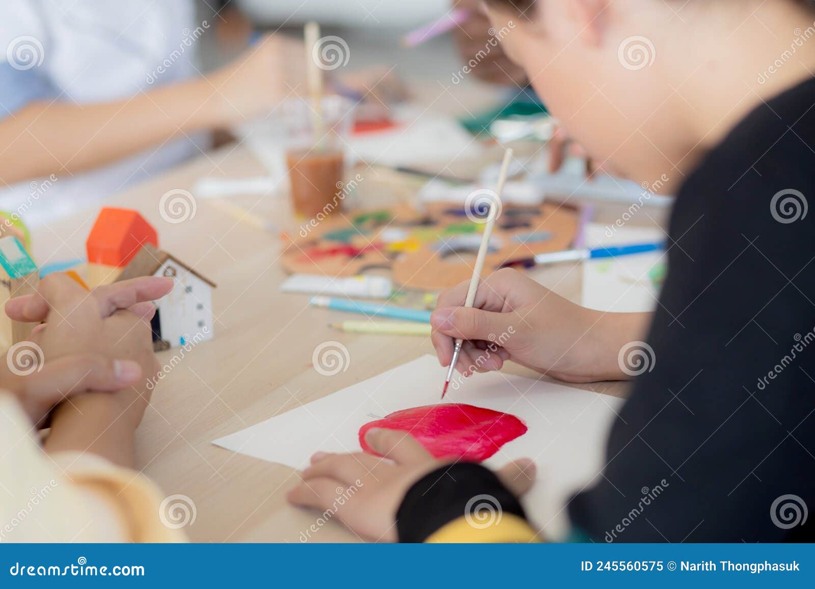 Closeup Group of Student Sitting and Studying and Learning Drawing with ...