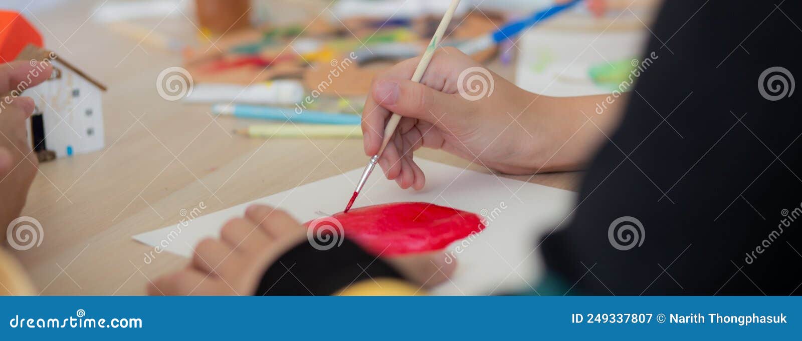 Closeup Group of Student Sitting and Studying and Learning Drawing with ...