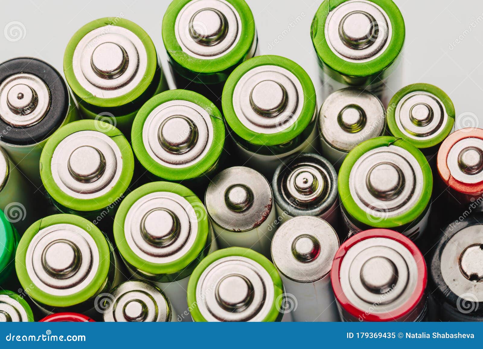 Closeup of Group of Used Disposable Batteries of Various Color Stock ...