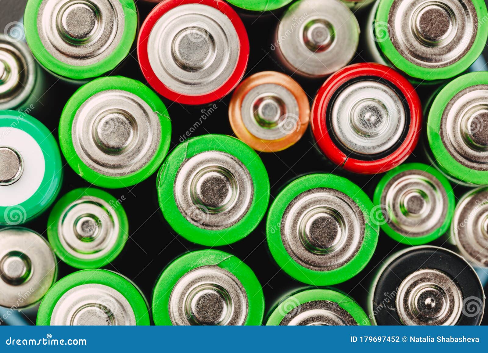 Closeup of Group of Used Disposable Batteries of Various Color Stock ...