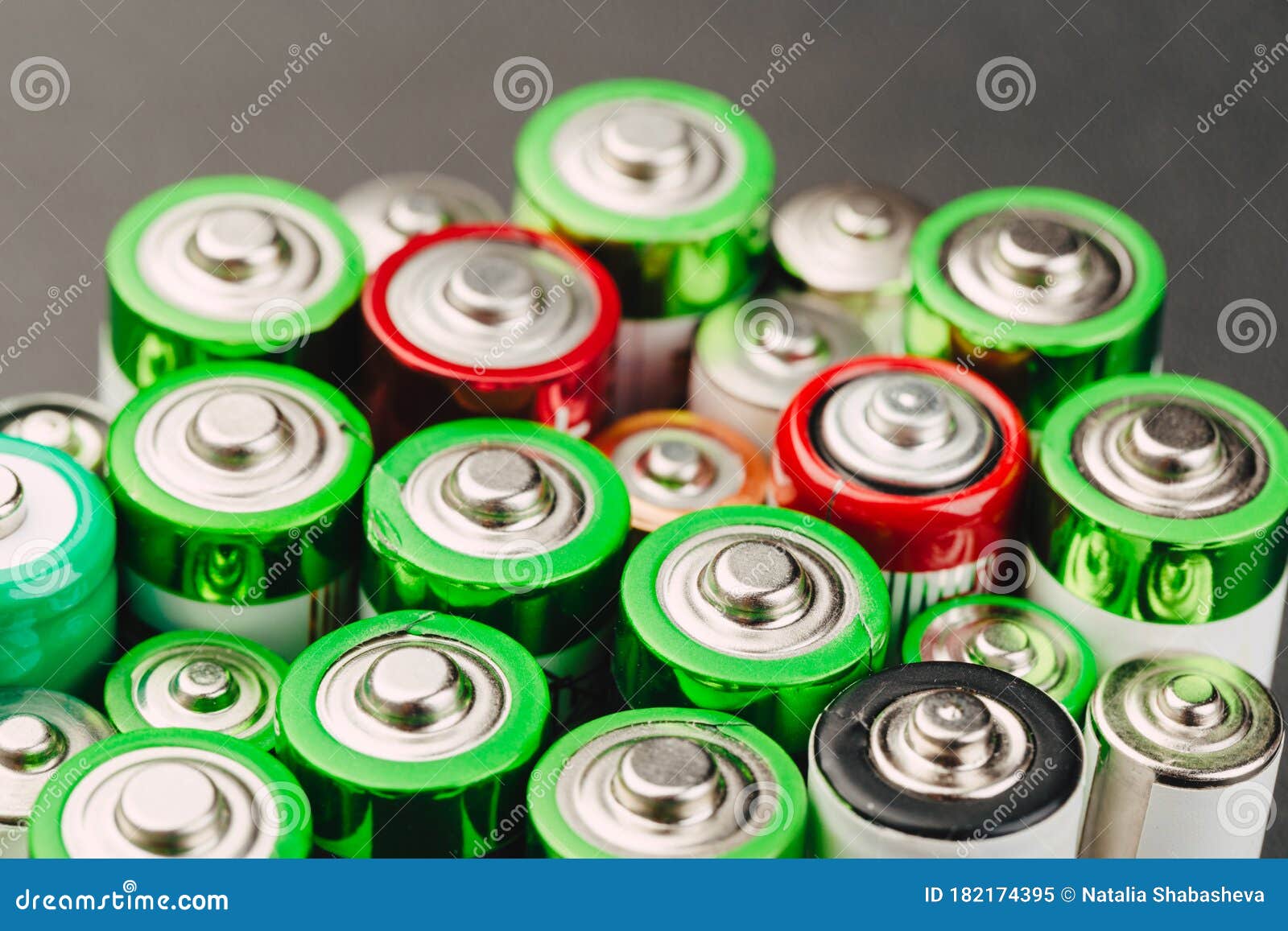Closeup of Group of Used Disposable Batteries of Various Color Stock ...
