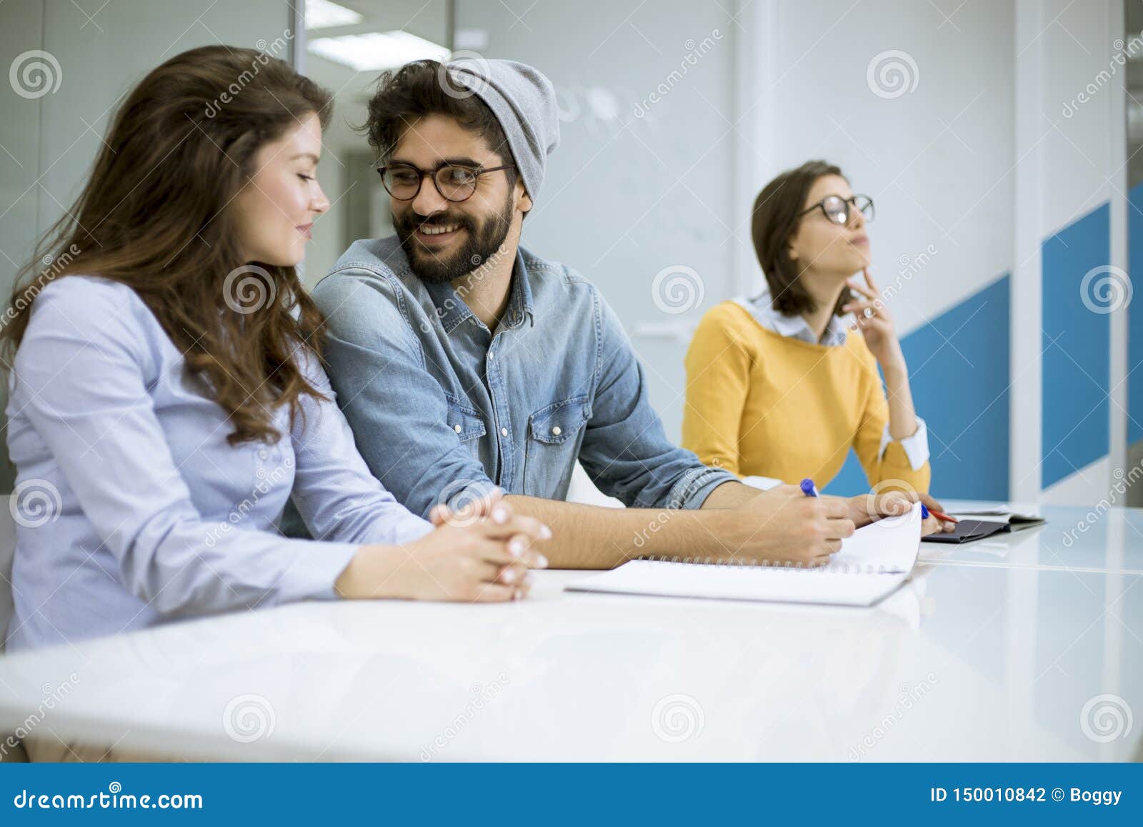Closeup Group Young Coworkers Together Discussing Creative Project ...