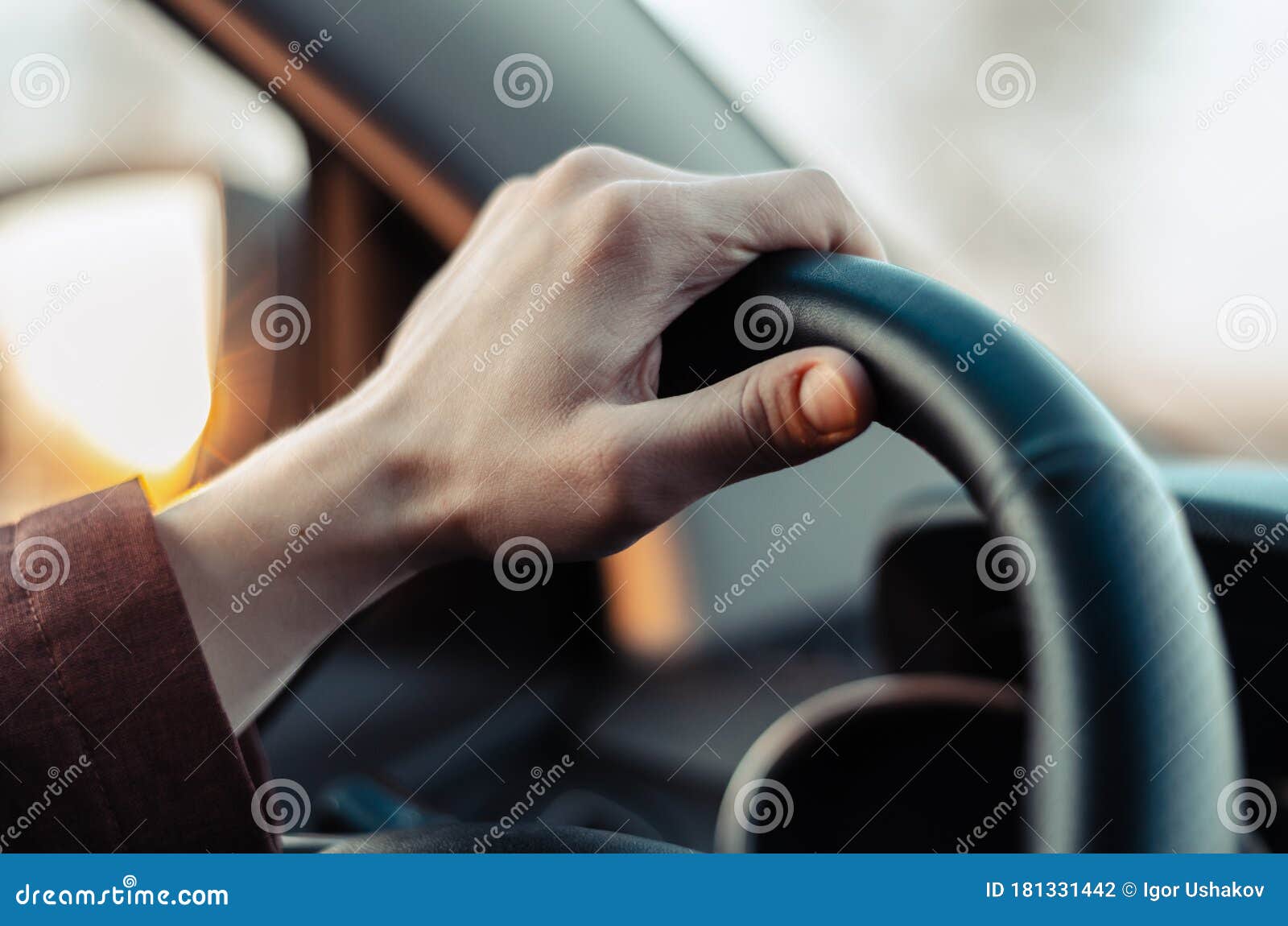 Closeup Guy Hand on Car Steering Wheel Stock Photo - Image of dash ...