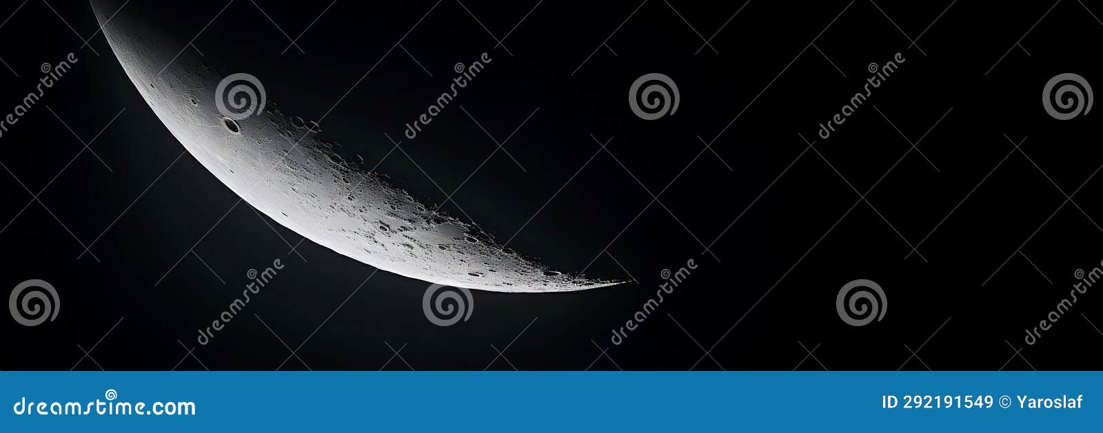 Closeup of Half Moon Grey Surface on Black Background in Cosmos Space ...