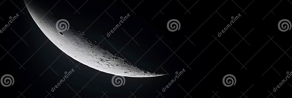 Closeup of Half Moon Grey Surface on Black Background in Cosmos Space ...