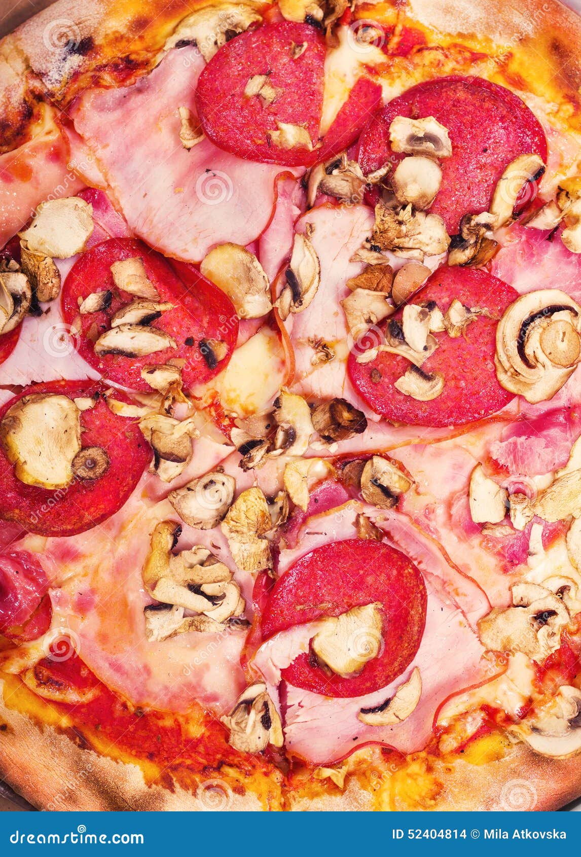 Closeup of Ham and Pepperoni Pizza Stock Photo - Image of melted ...