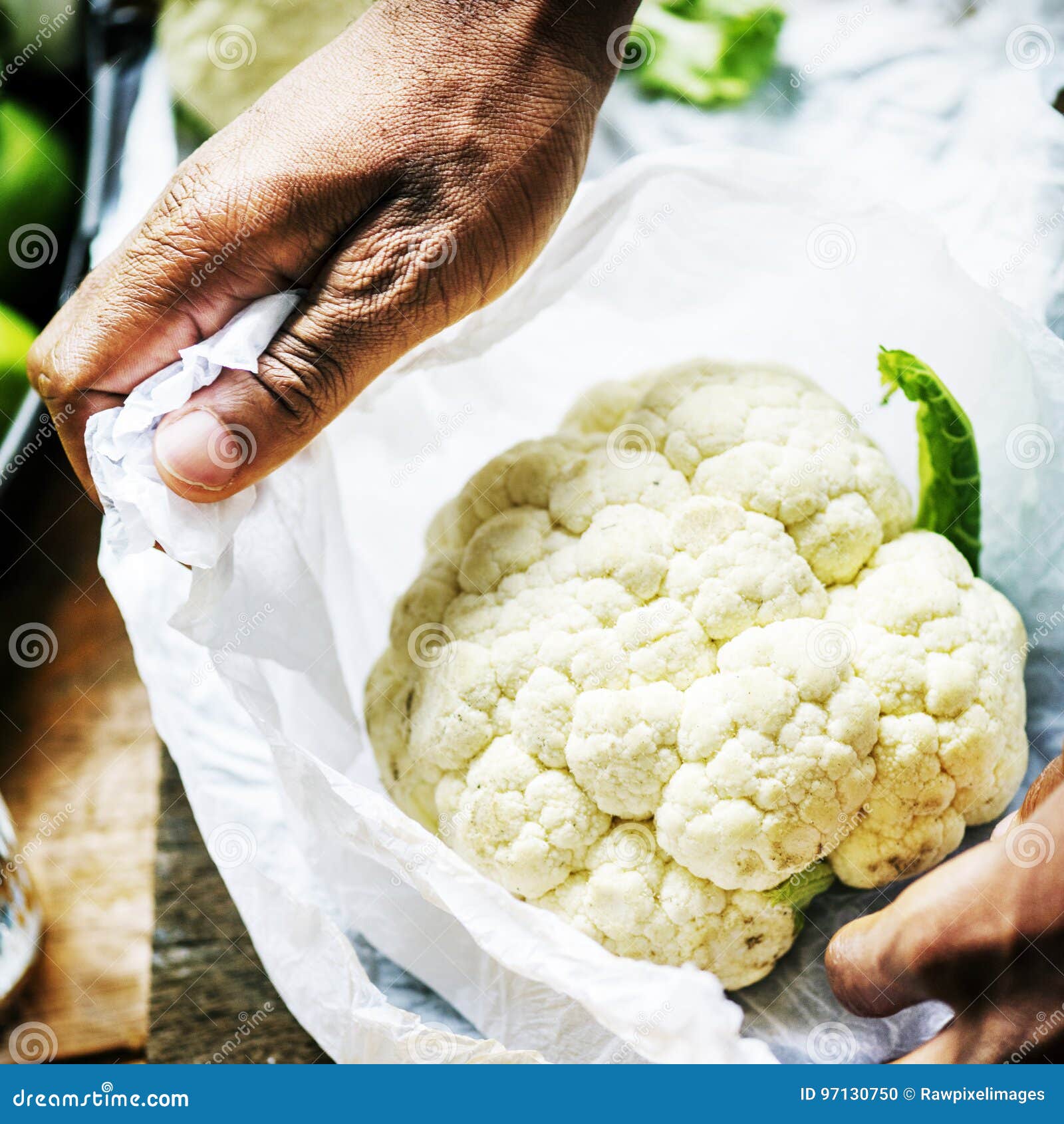 Closeup of Hand with Cauliflower in Plastic Bag Stock Photo - Image of ...