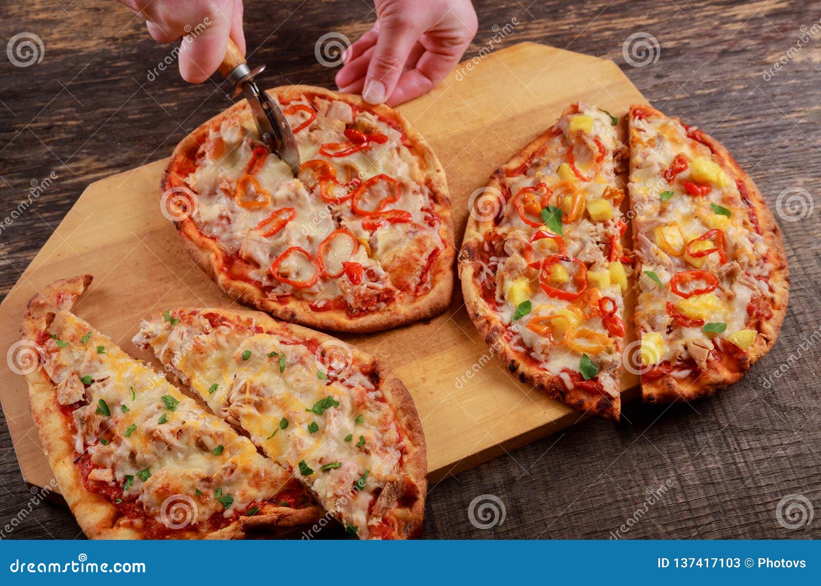 Closeup Hand of Chef Baker in Cutting Pizza at Kitchen Stock Image ...