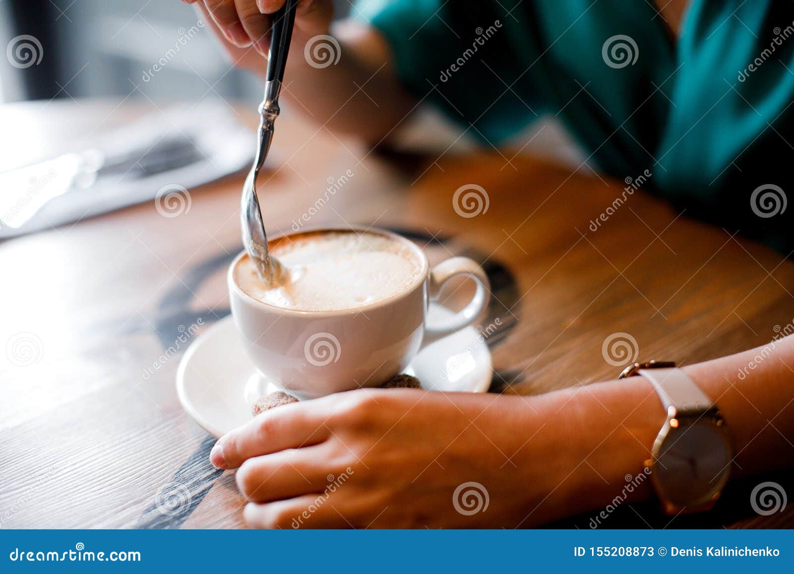 Closeup of Hand with Coffee Cup in a Cafe Stock Image - Image of ...