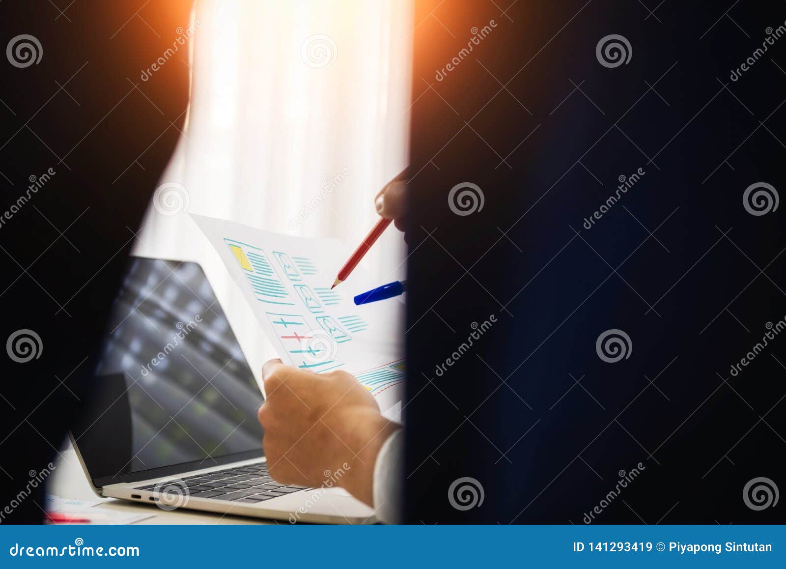 Closeup Hand of Designers Mobile Application with Sketch Drawing ...