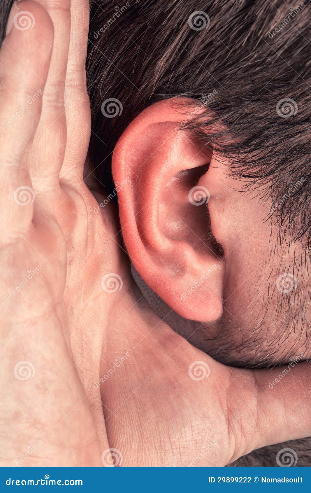 Closeup for hand on ear stock photo. Image of deaf, space - 29899222