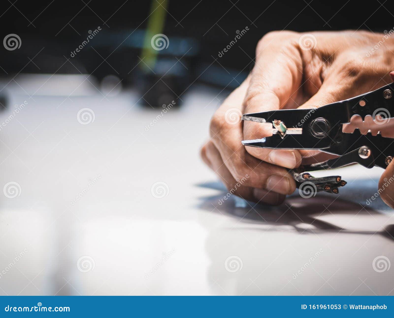 Electrician is Using Electrical Stripping Pliers Stock Image - Image of ...