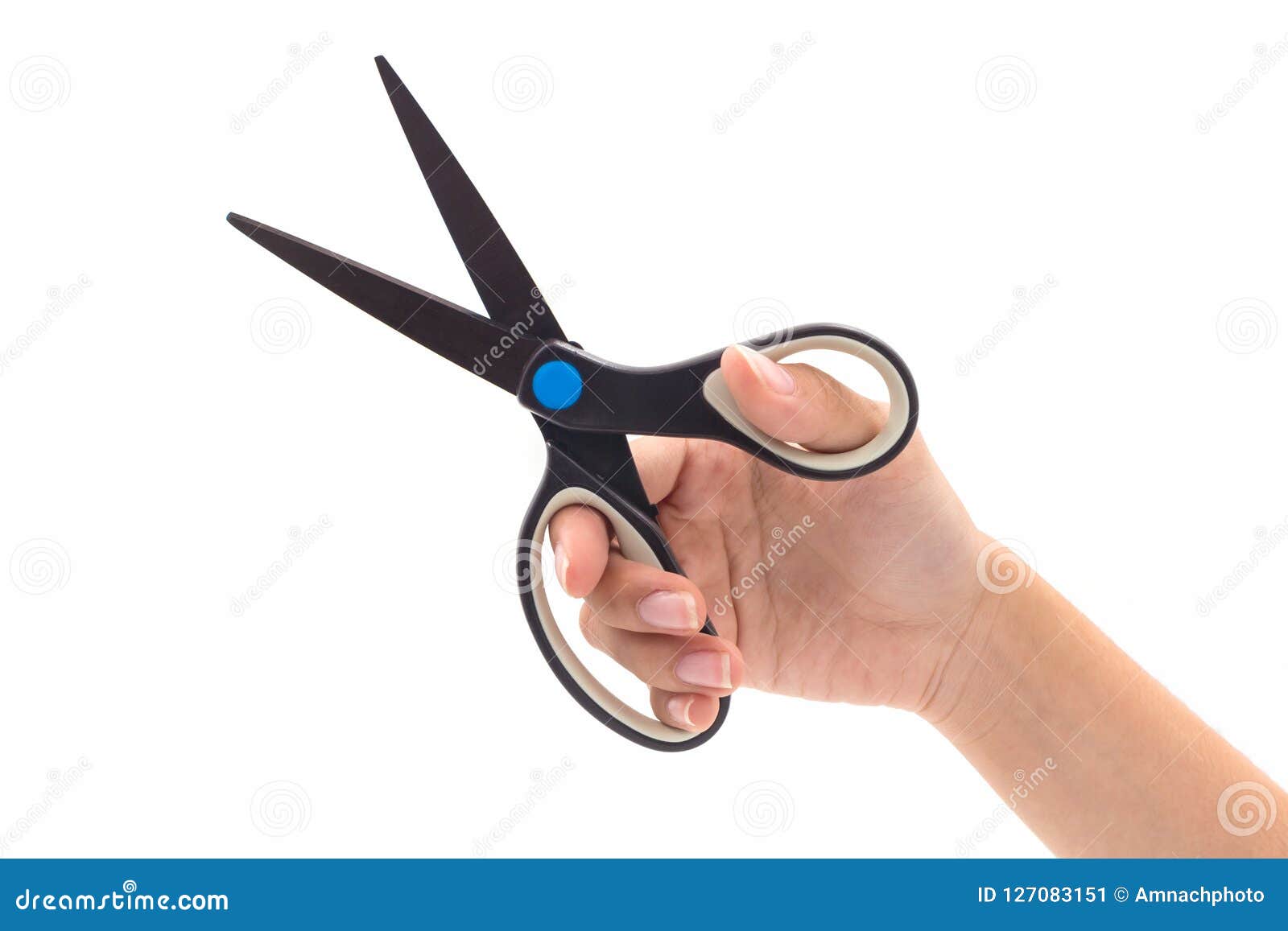Closeup Hand Holding Black Steel Scissors. Stock Image - Image of ...
