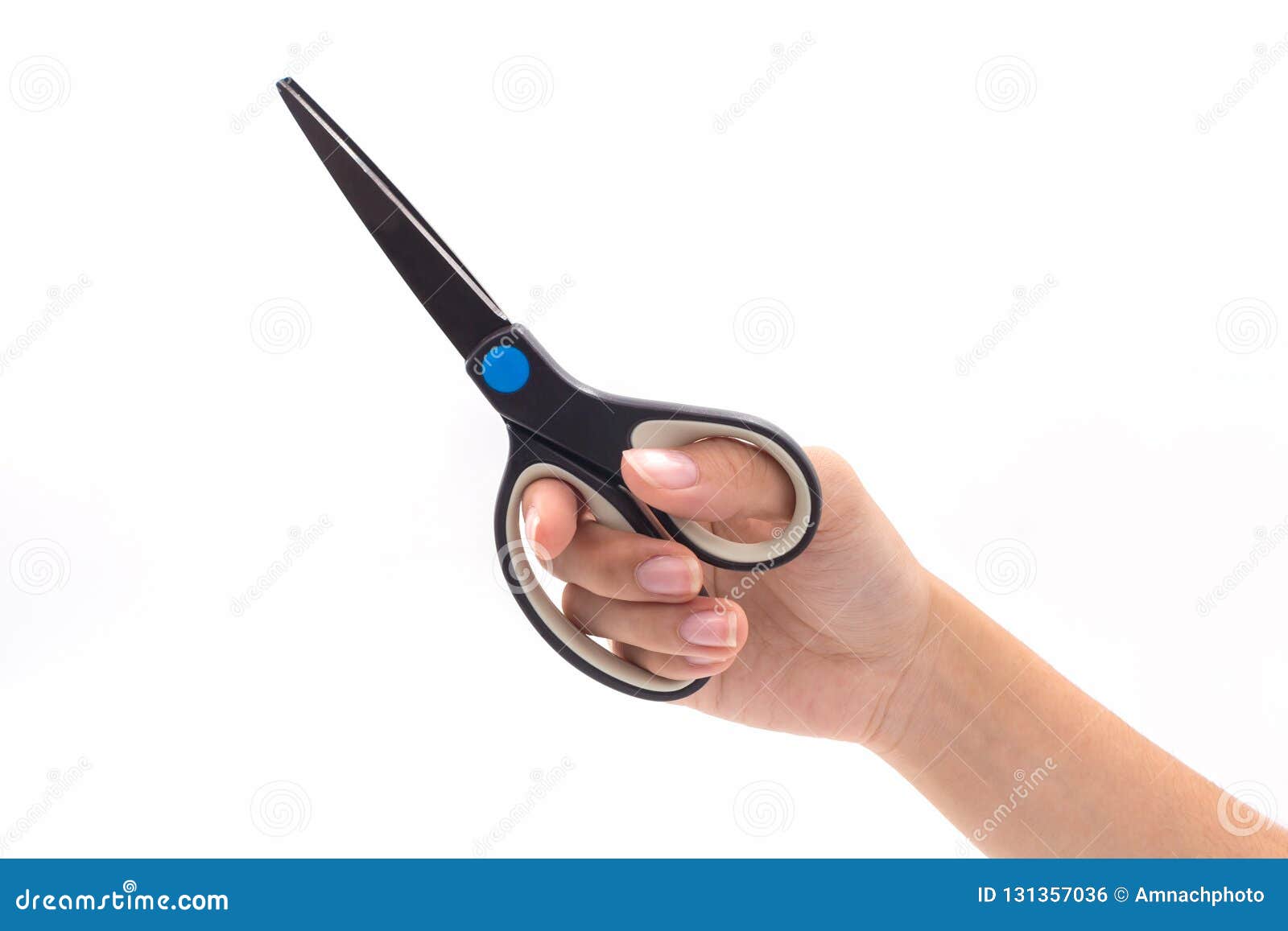 Closeup Hand Holding Black Steel Scissors. Stock Photo - Image of human ...